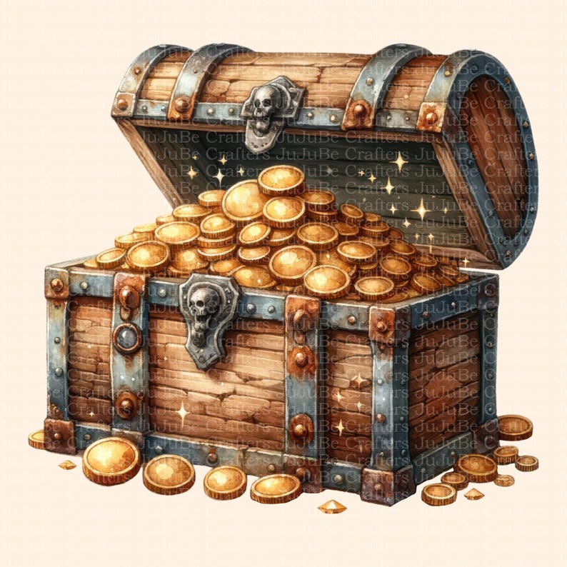 Treasure Chest Clipart, 5 Watercolor Open Chests, High Resolution ...