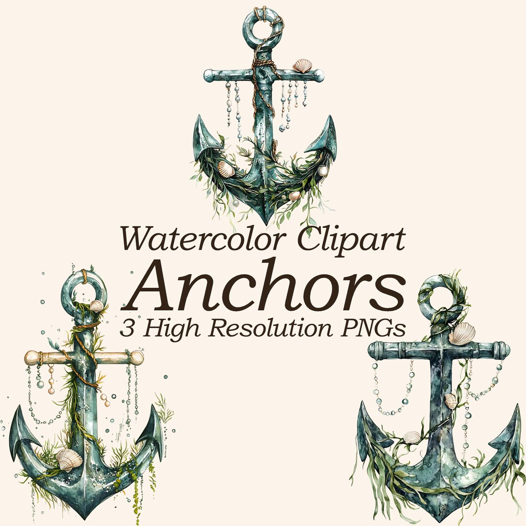 Watercolor Anchor Clipart, Nautical PNG Set (digital Download) - Etsy