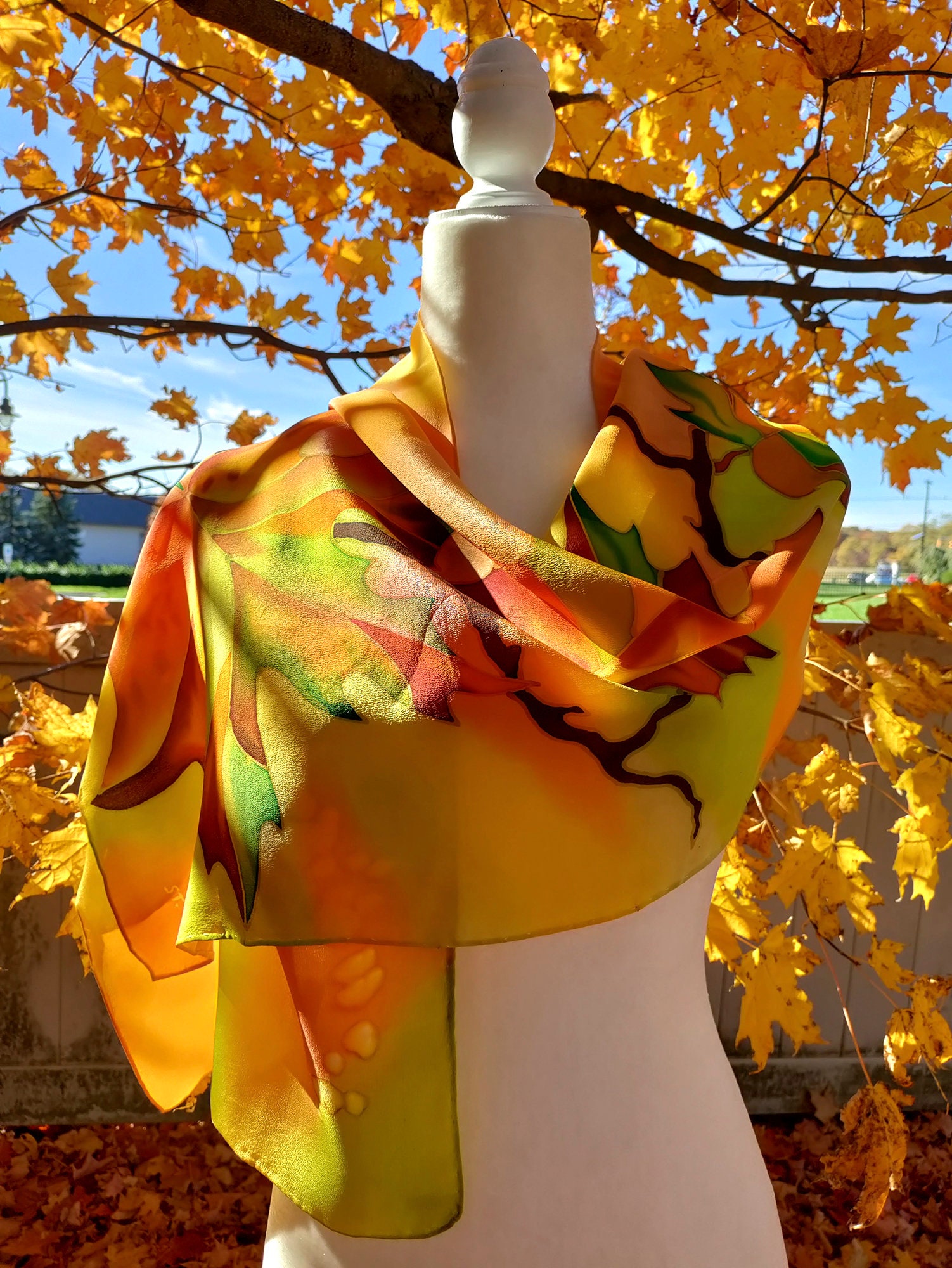 Autumn Silk Scarf Silk Scarf Hand Painted Silk Scarf Autumn - Etsy