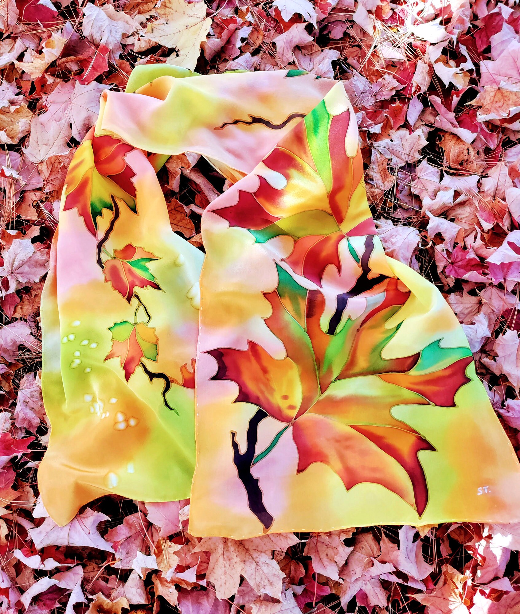 Autumn Silk Scarf Silk Scarf Hand Painted Silk Scarf Autumn - Etsy