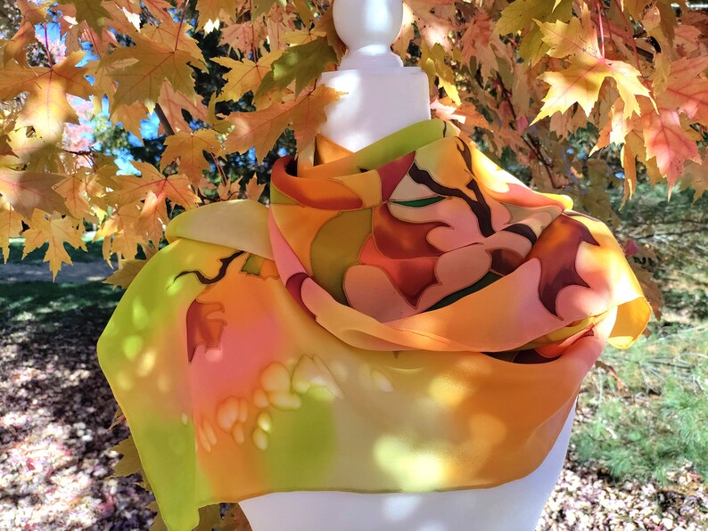 Autumn Silk Scarf Silk Scarf Hand Painted Silk Scarf Autumn - Etsy