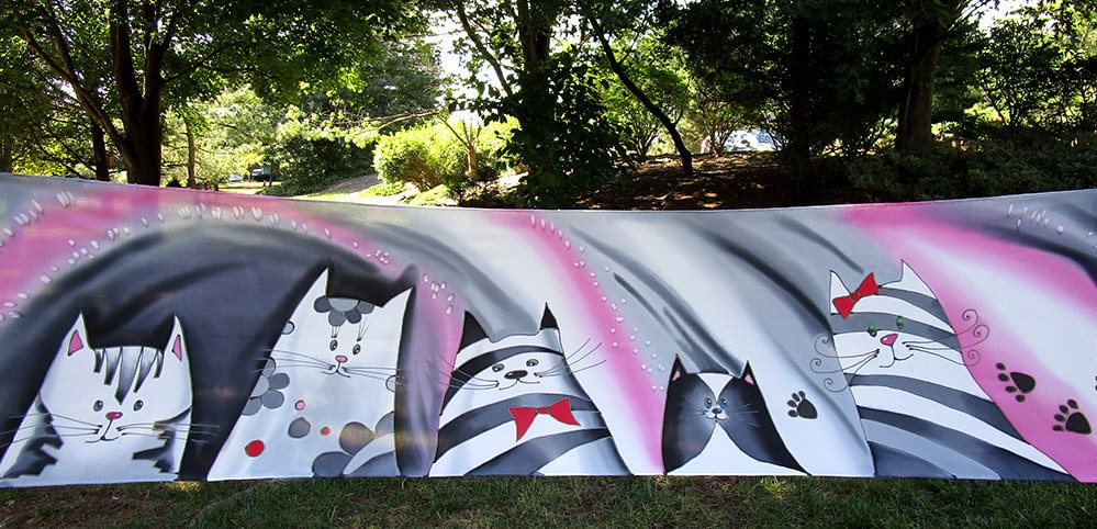 Silk Scarf, Hand Painted Silk Scarf, Cats Silk Scarf, Funny Cats, Gift ...