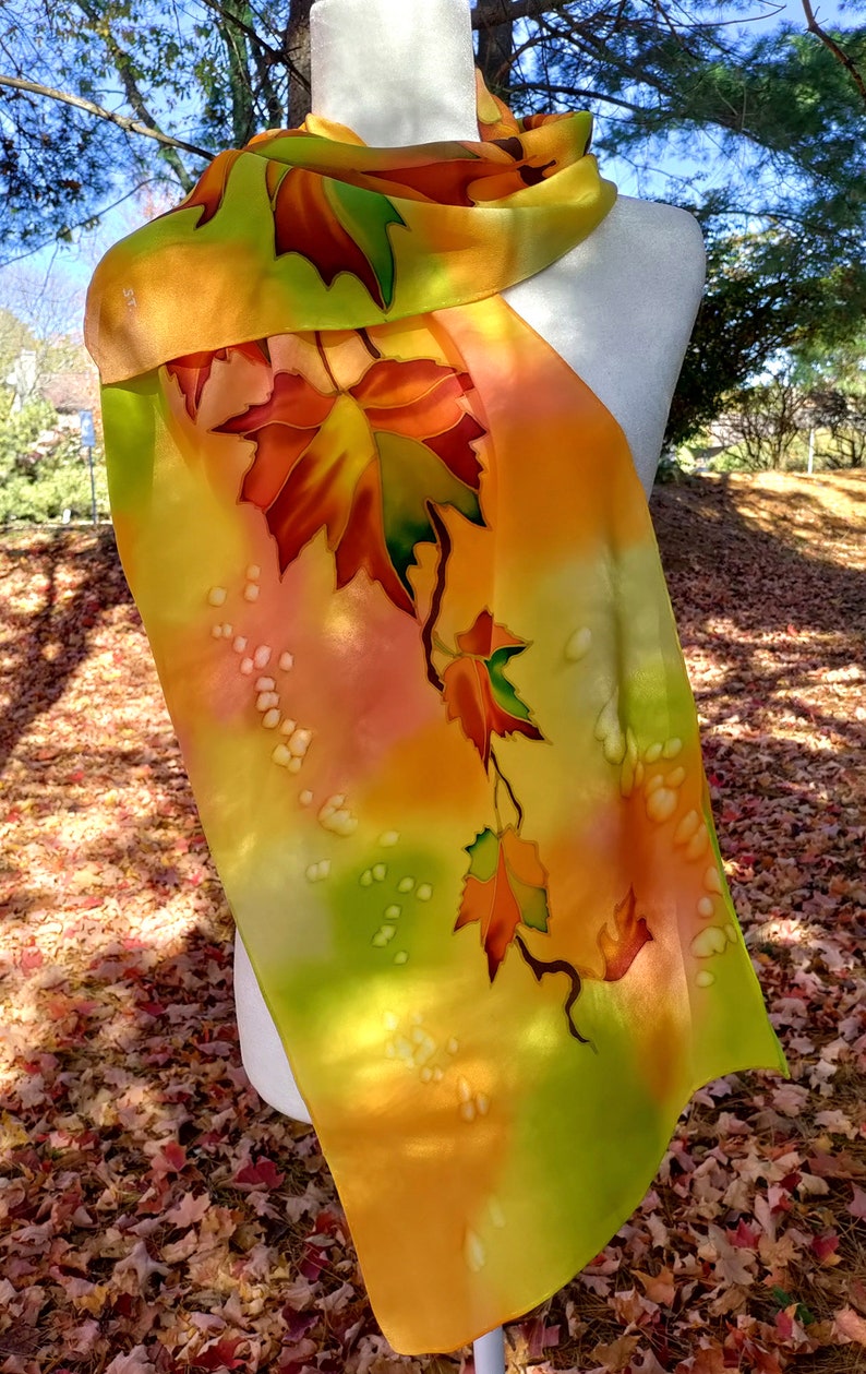 Autumn Silk Scarf, Silk Scarf, Hand Painted Silk Scarf, Autumn Scarf ...