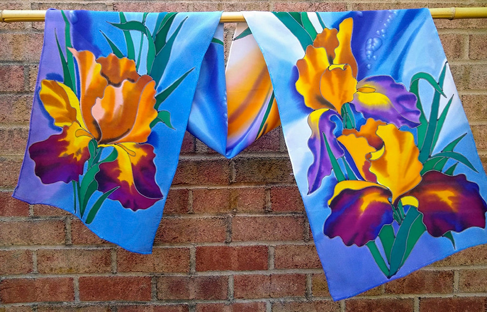 Silk Scarf, Hand Painted Silk Scarf, Irises Scarf, Blue Scarf, Gift for ...