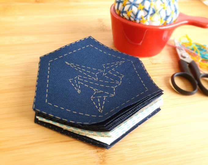 8 Pcs Sashiko Quilt Pre-printed Hexagon Cloths for Patchwork/ Sashiko ...