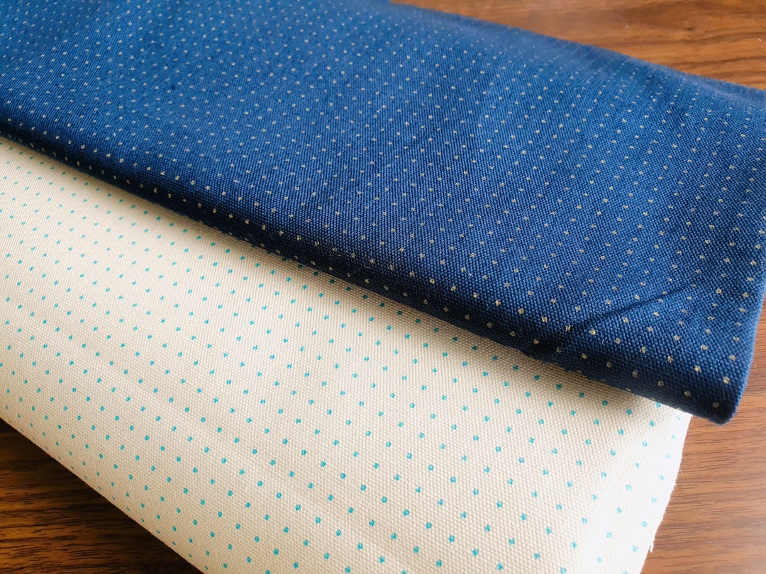 Tissu Sashiko crème/marine pré-imprimé à pois pour Hitome-zashi/ Kuguri ...