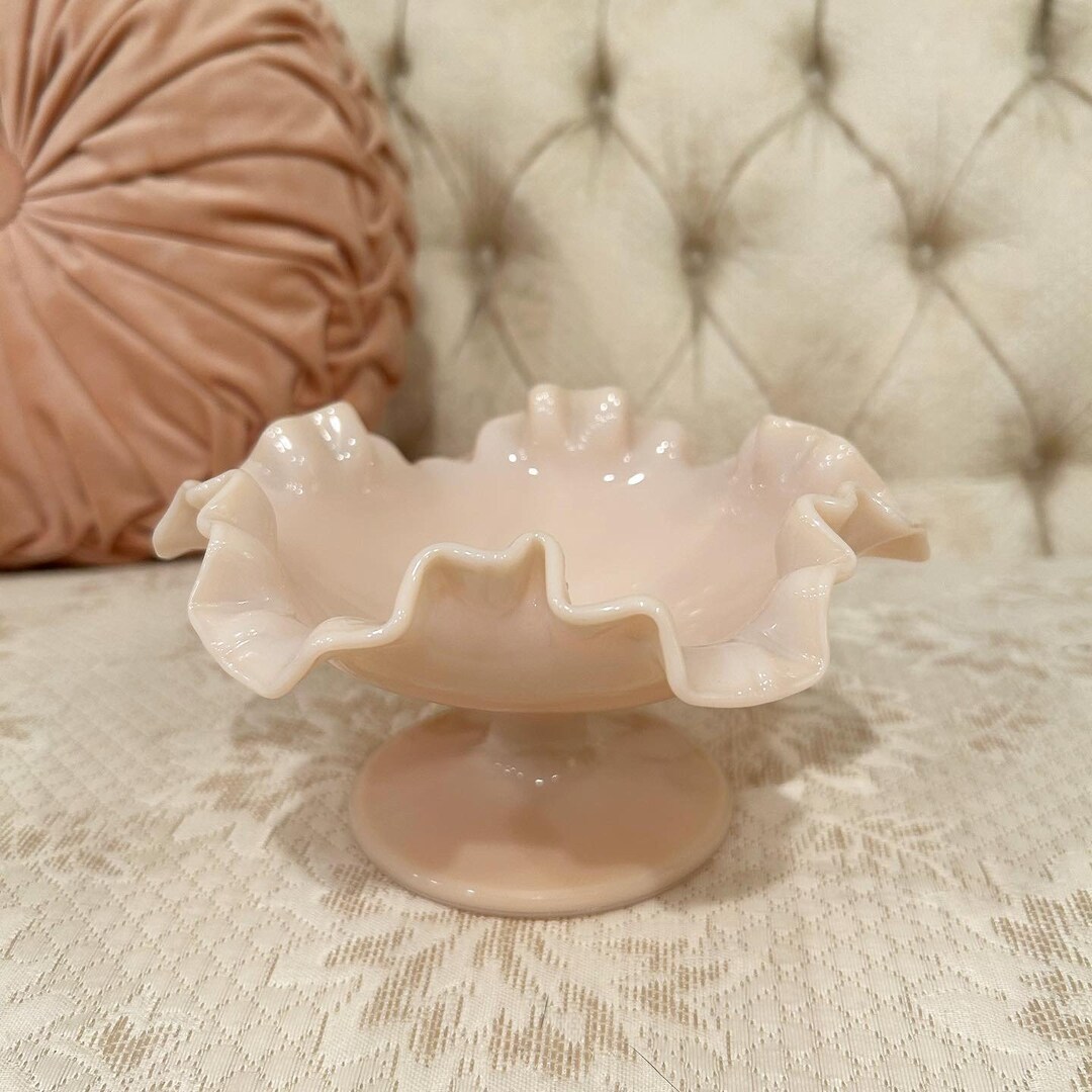 Fenton Pink Milk Glass Ruffled Footed Compote - Etsy