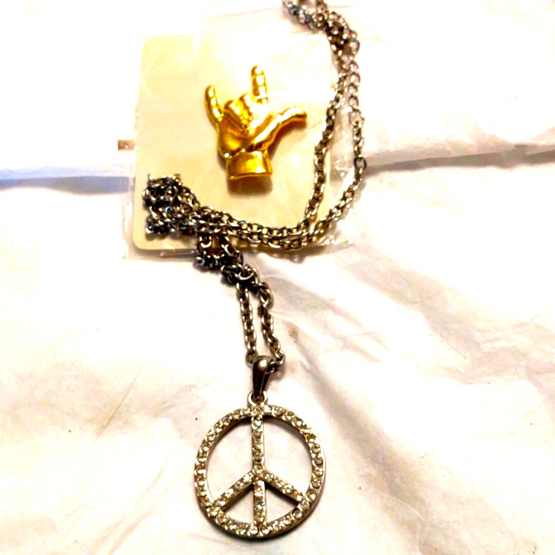 Vintage Peace Sign Necklace and Peace Sign Brooch - Etsy