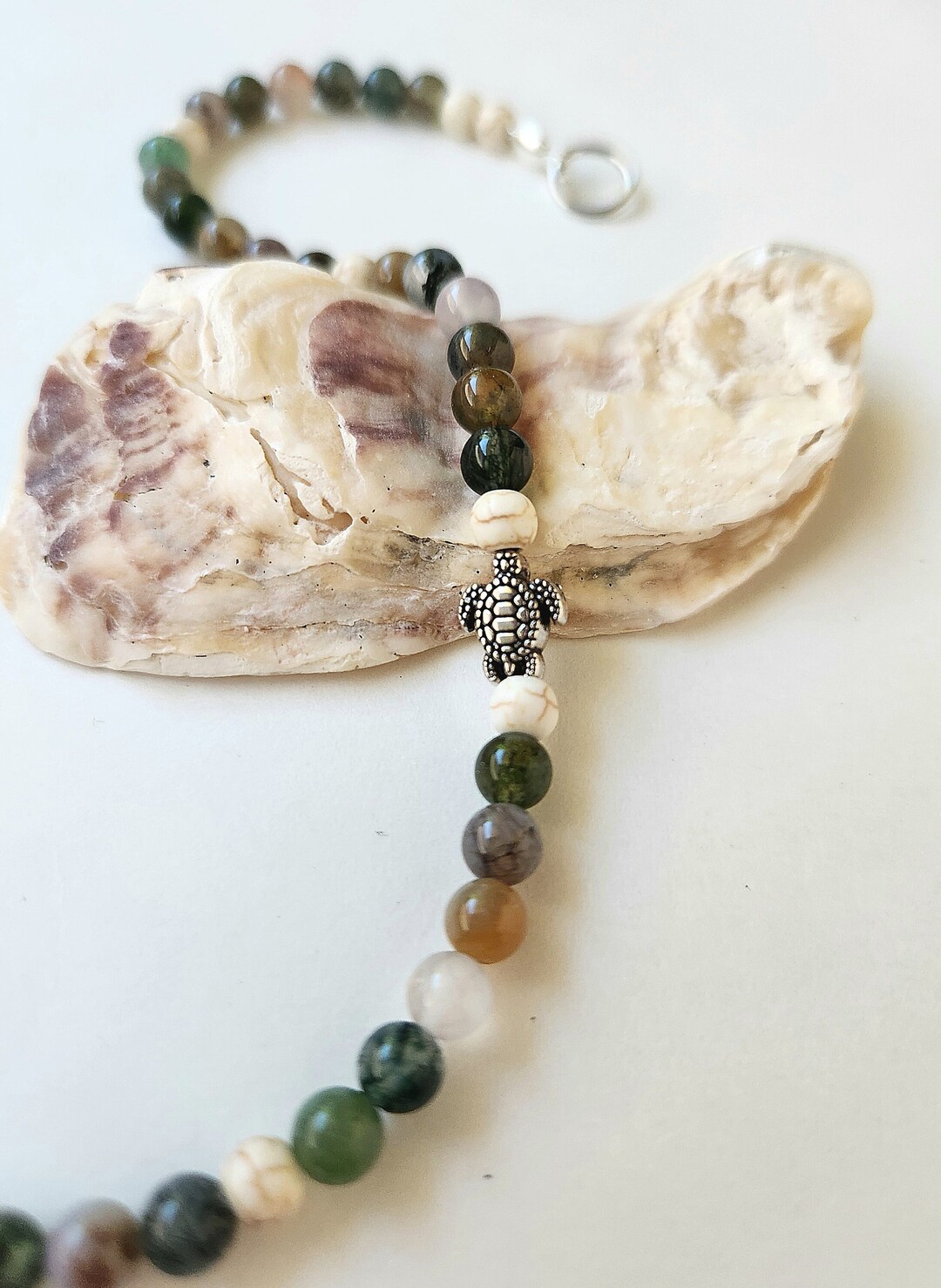 Dainty Sea Turtle Gemstone Anklet Fancy Jasper Turtle Anklet Silver Sea ...