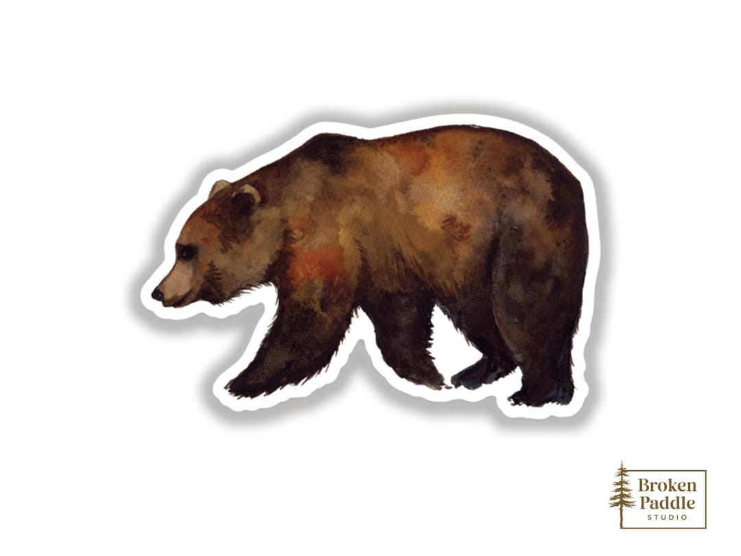 NEW! Watercolor Brown Bear Sticker, Waterproof Stickers, Brown Bear Art ...