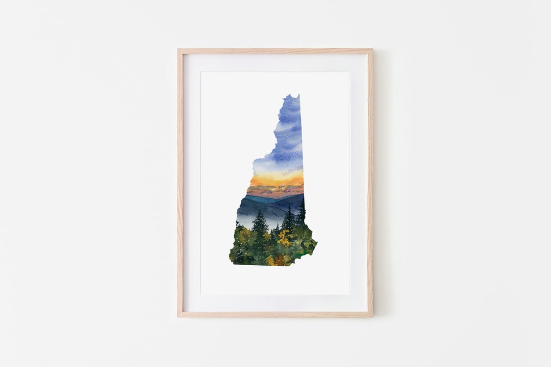 New Hampshire Watercolor Art Print: NH Mountains Landscape - Etsy