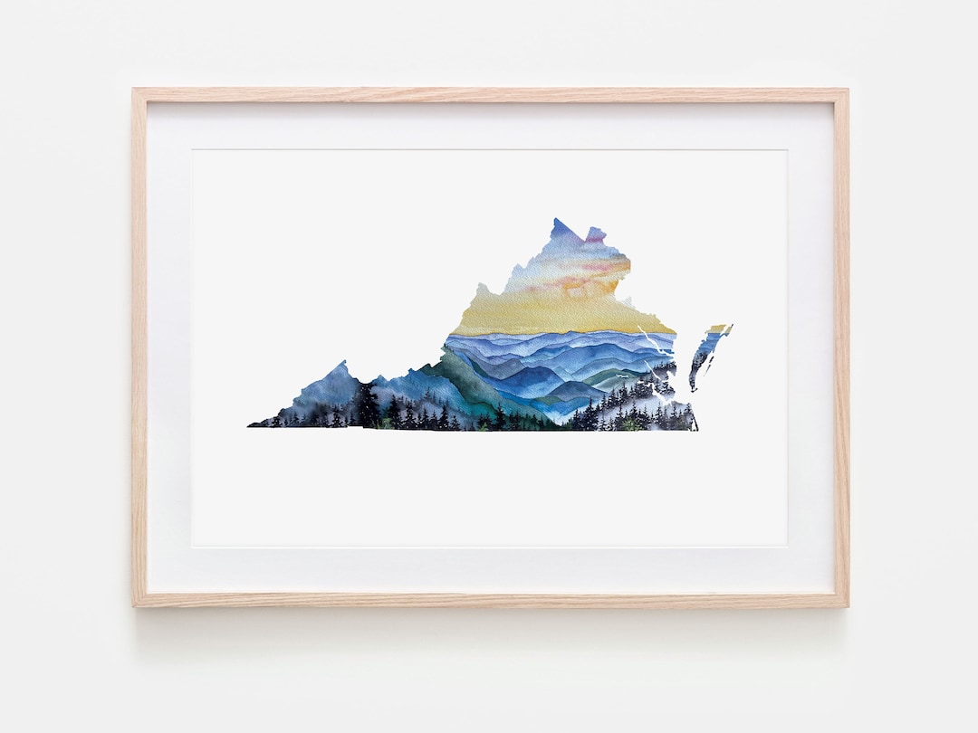 Virginia Art Print, Virginia Wall Decor, Watercolor Art Print, Blue ...