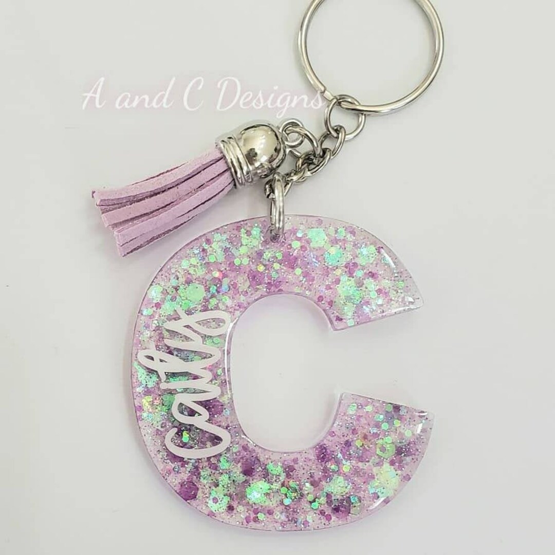 Custom Initial Keychain | Glitter Keychain With Name | Purse Charm ...