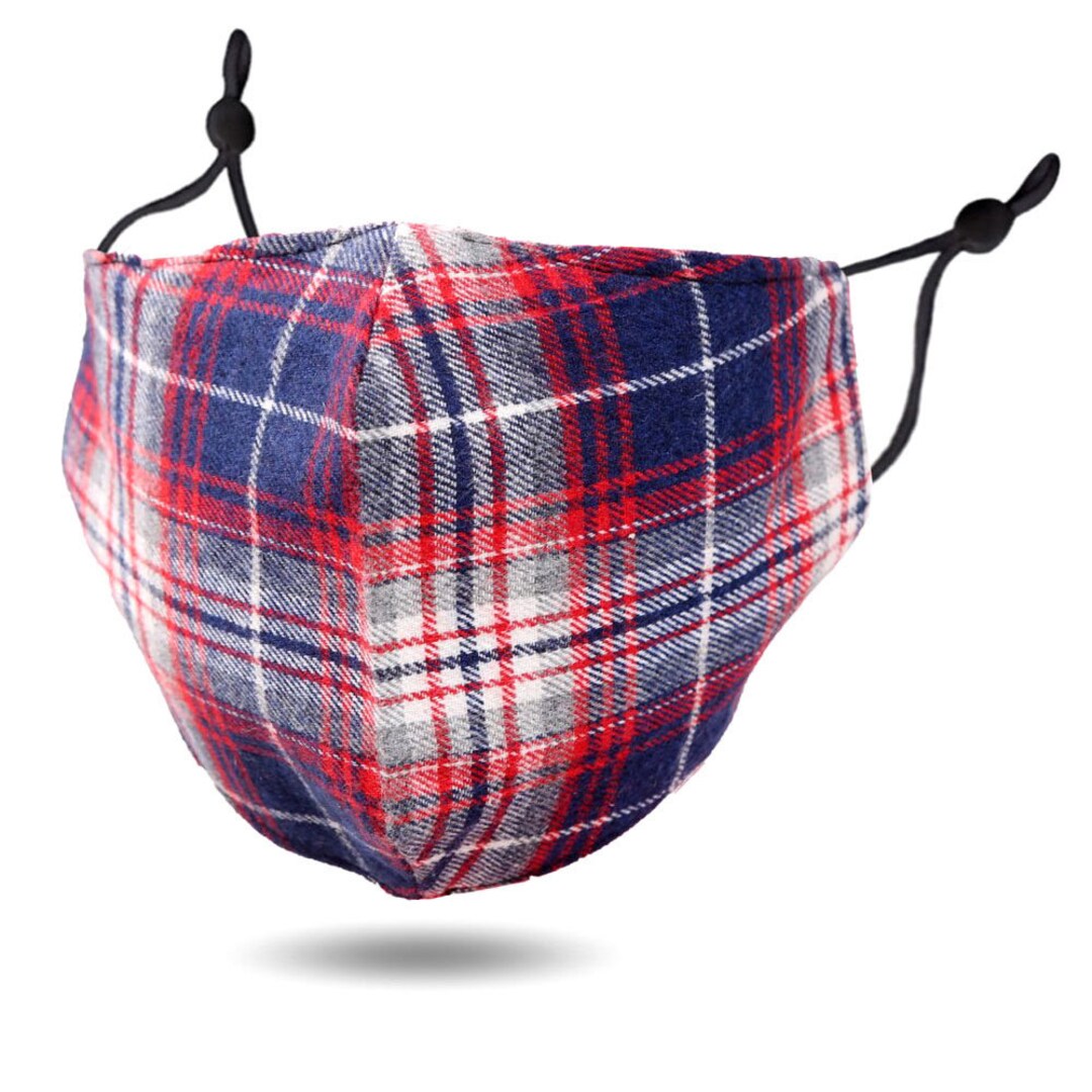 FALL/WINTER Navy/red Plaid Face Mask 100% Cotton Mask With - Etsy