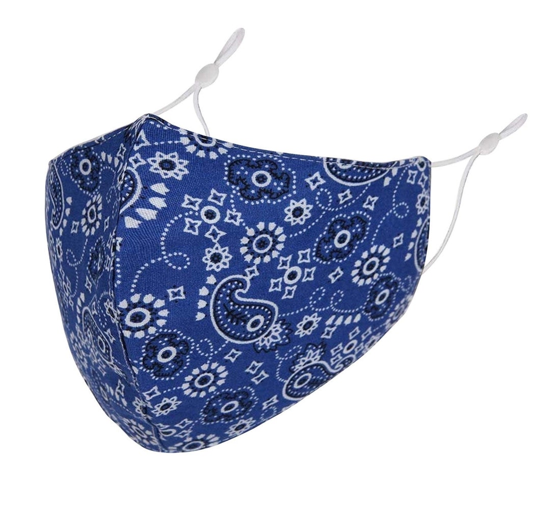2PLY Blue Paisley Face Mask With Adjustable Ear Loops - Etsy