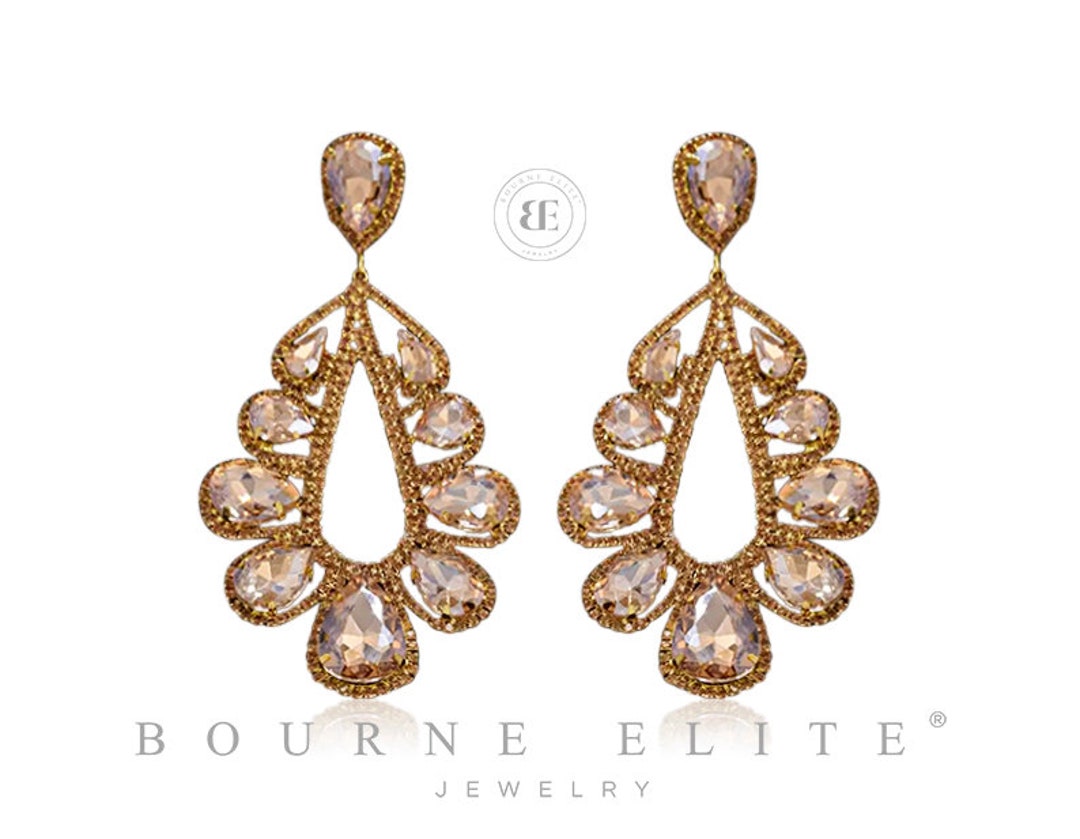 Gold LARGE 5 Evening Earrings Gold Prom Earrings - Etsy