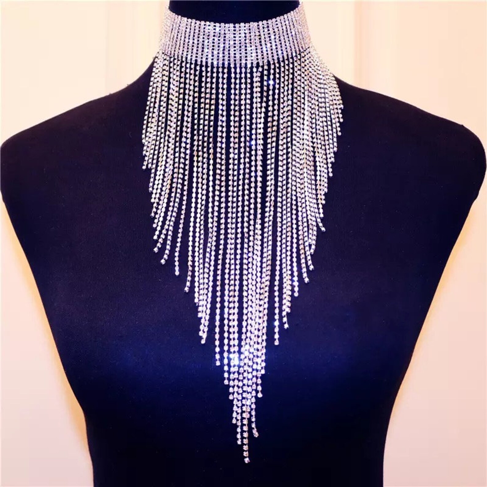 Long Fringe Rhinestone Choker Prom Choker Bridal Choker - Etsy
