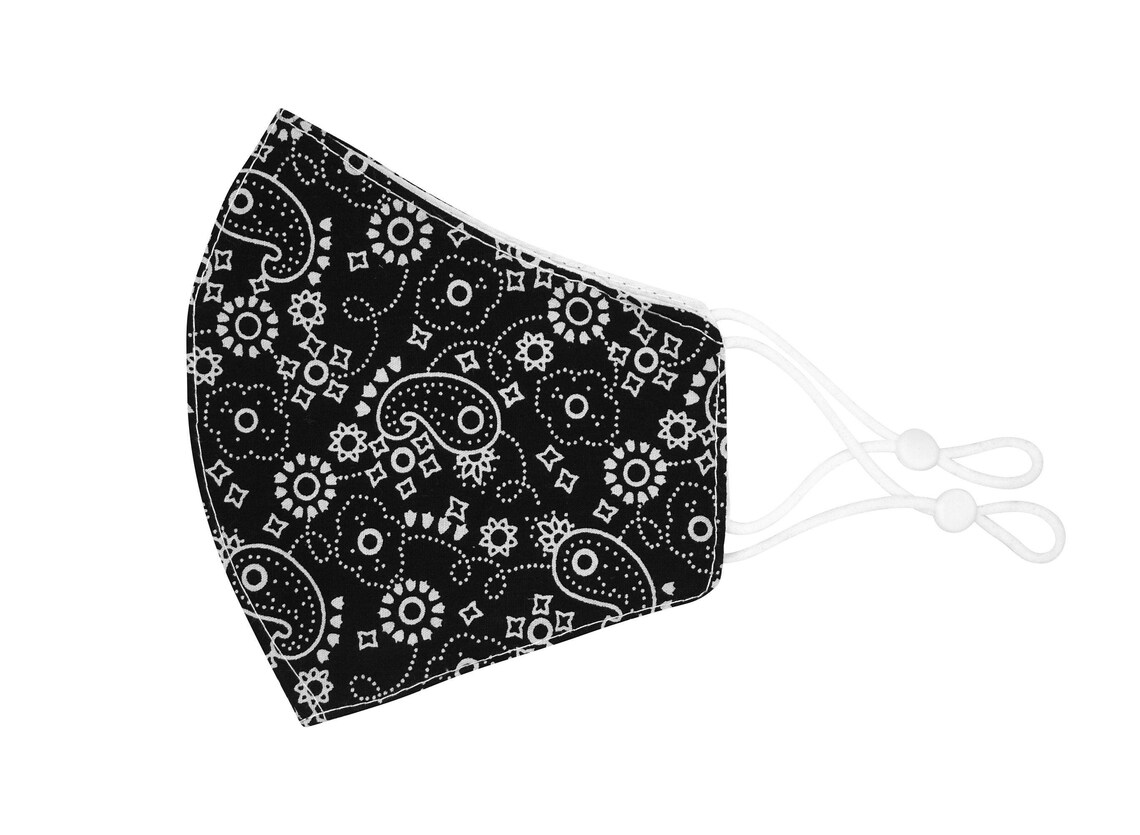 2PLY Black Paisley Face Mask With Adjustable Ear Loops - Etsy