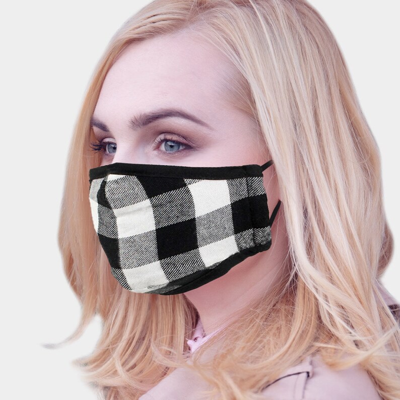 FALL/WINTER White and Black Plaid Face Mask 100% Quilted - Etsy