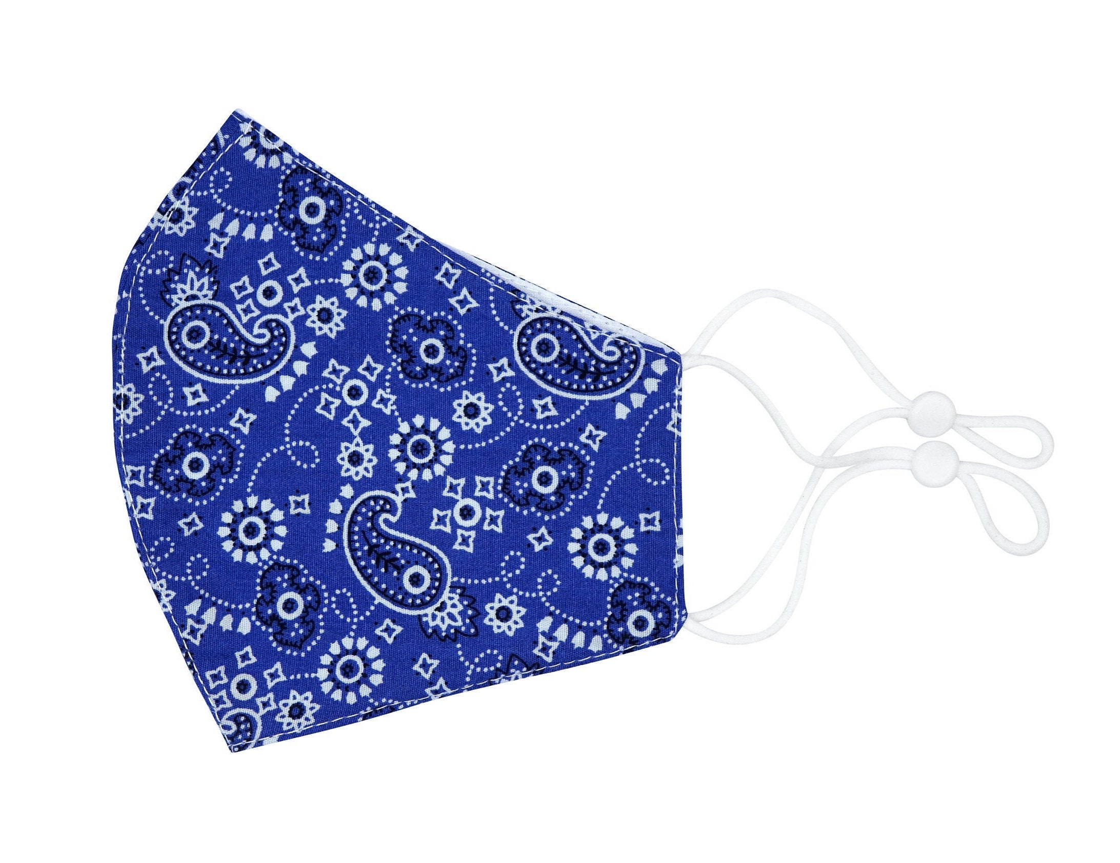 2PLY Blue Paisley Face Mask with Adjustable Ear Loops | Etsy