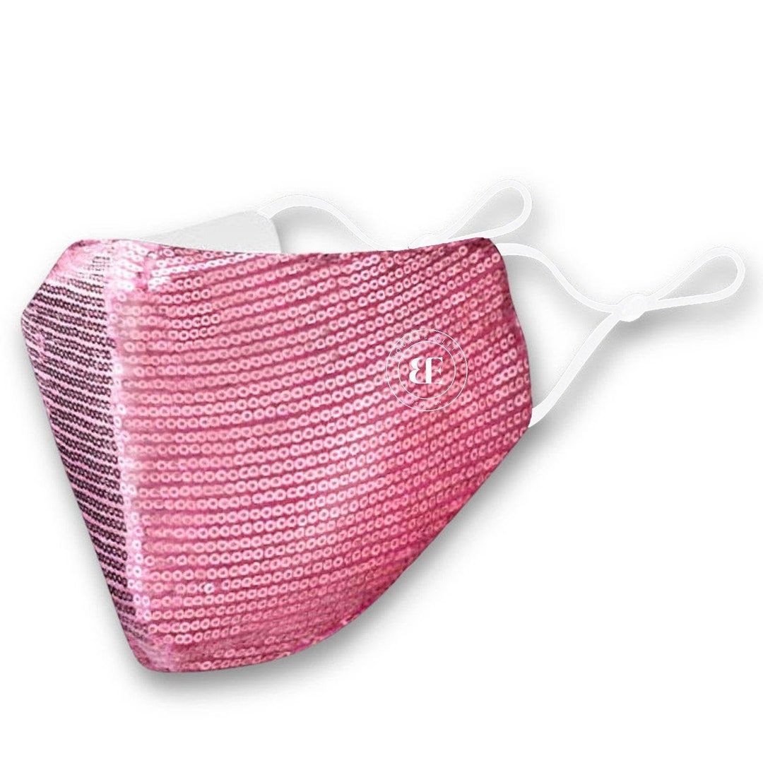 Pink Sequin Face Mask With Filter Pocket Polyester Sequin Cotton Mask