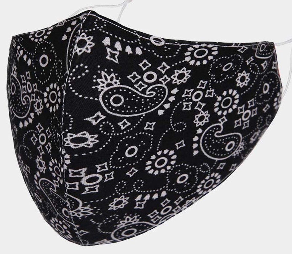 2PLY Black Paisley Face Mask With Adjustable Ear Loops - Etsy