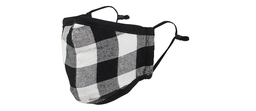 FALL/WINTER White and Black Plaid Face Mask 100% Quilted Cotton Lining ...