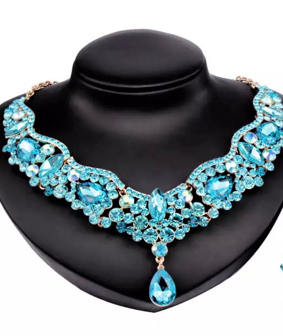 Teal Multi Stone Necklace Set Teal Pageant Necklace Teal - Etsy