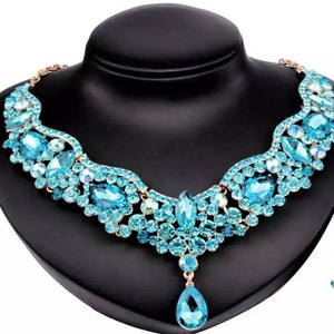 Teal Multi Stone Necklace Set Teal Pageant Necklace Teal Prom Necklace ...