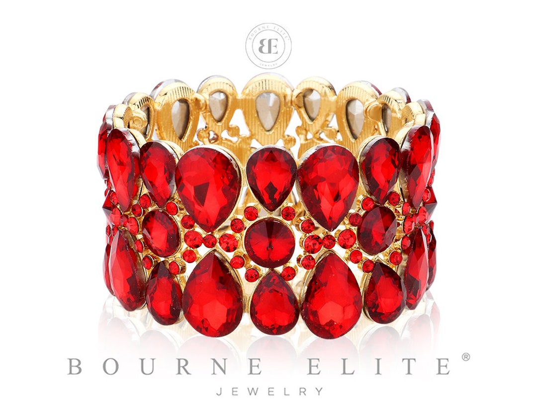 Red & Gold Large Round Teardrop Bracelet red Gold Bracelet red Prom ...