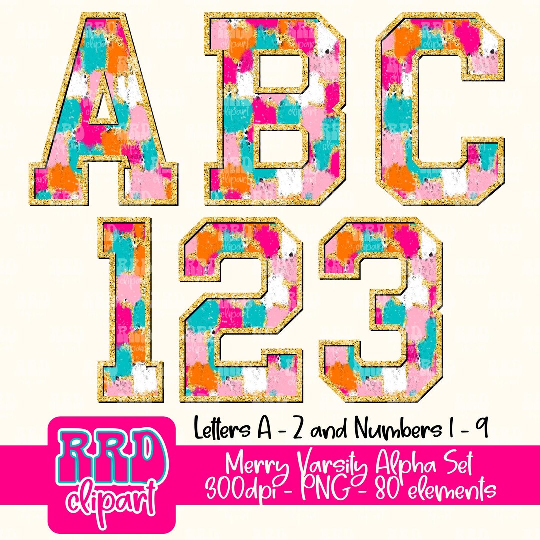 Varsity Brushstroke Alpha Set, Preppy Brush Stroke Alphabet Clipart ...