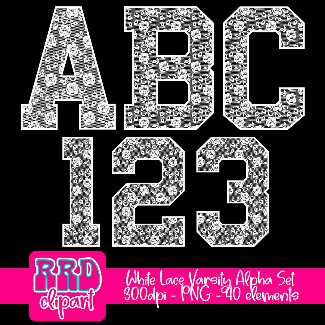 Varsity Lace Alpha Set, Lace Font Alphabet Clipart, Glitter Alpha PNG ...