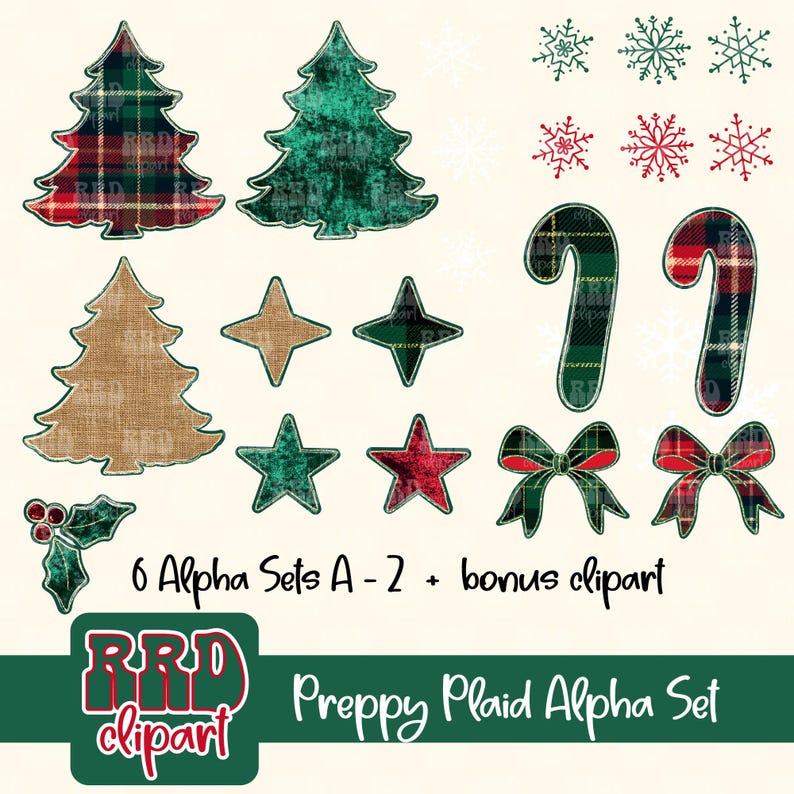 Preppy Christmas Plaid Alphabet, Glitter Christmas Font PNG, Preppy ...