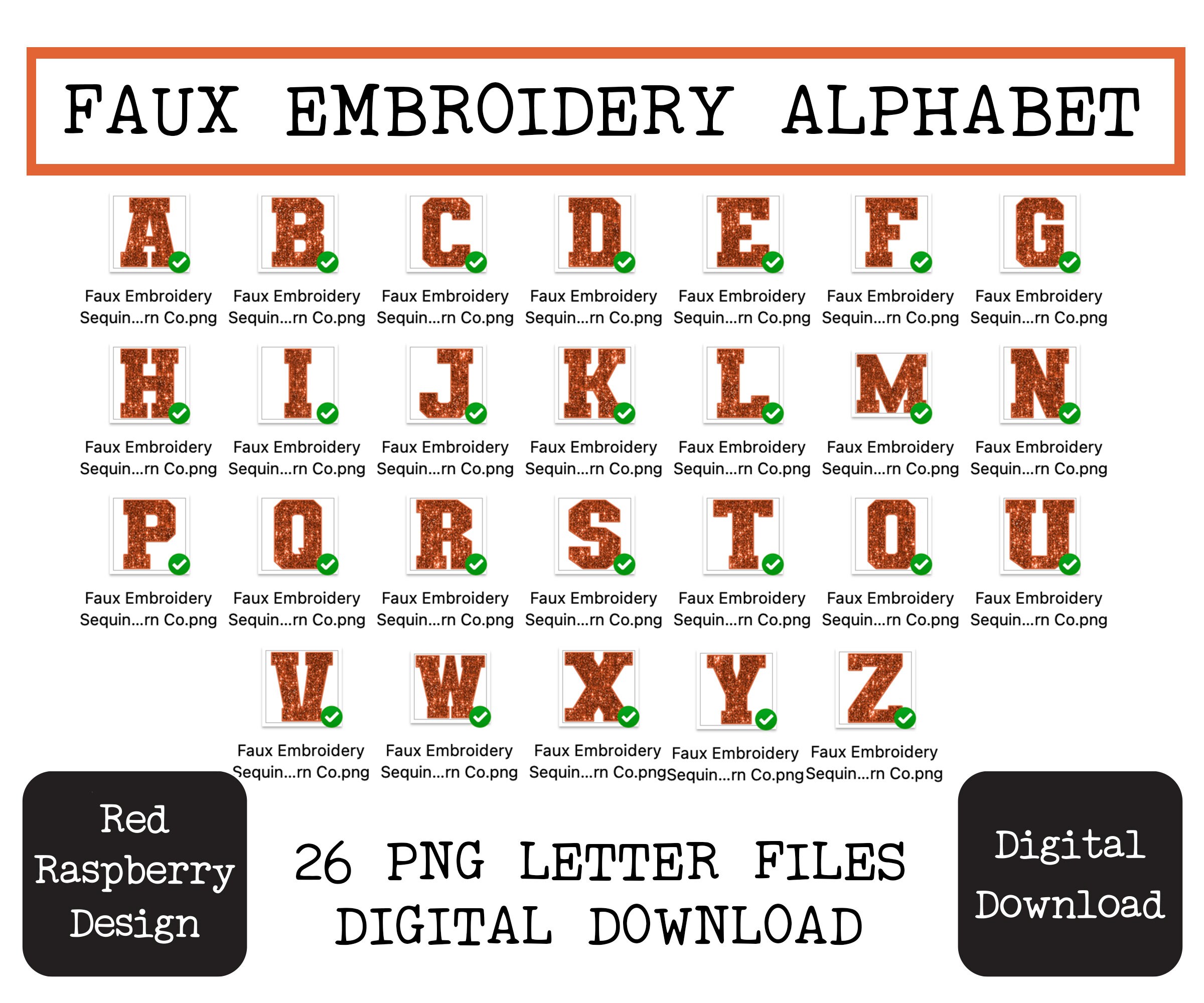 Faux Embroidery Sequin PNG Alphabet Orange Sequin Alpha - Etsy