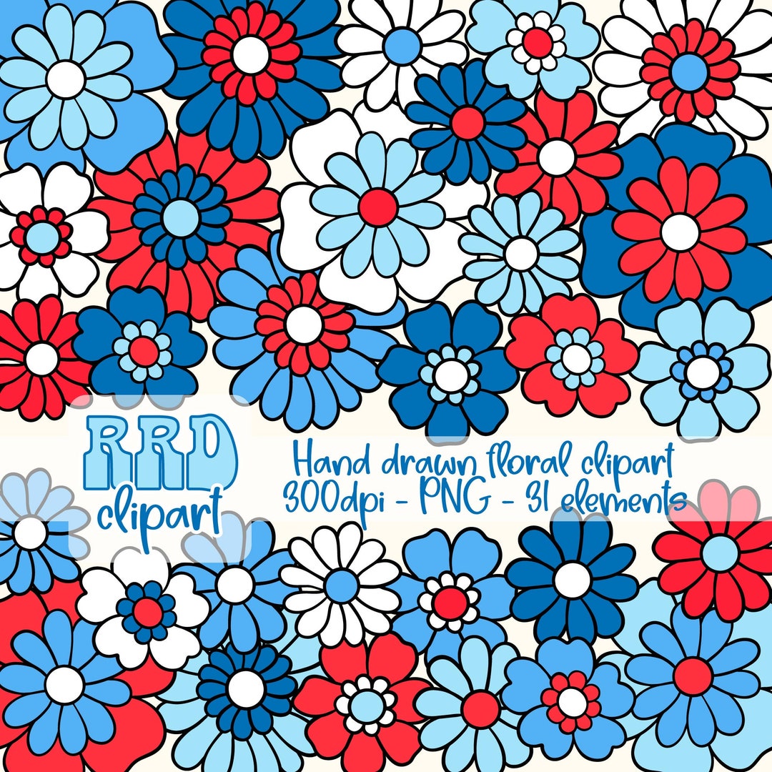 4th of July Floral Clipart for Commercial Use,red White Blue Floral ...