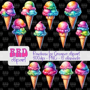 Rainbow Ice Cream Clipart for Commercial Use, Rainbow Food Clipart ...