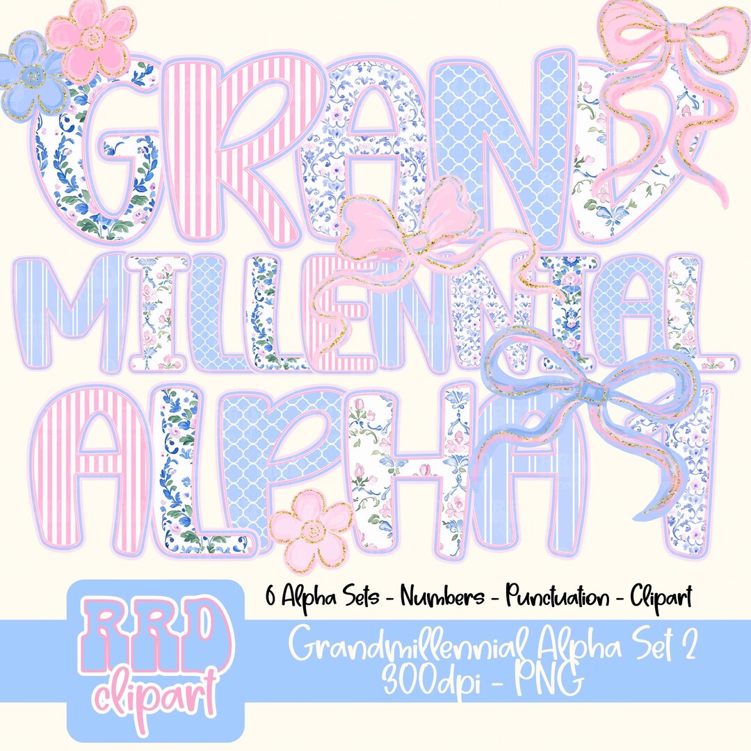 Grandmillennial Alpha Set, Preppy Floral Alpha,coquette Alpha,shabby ...