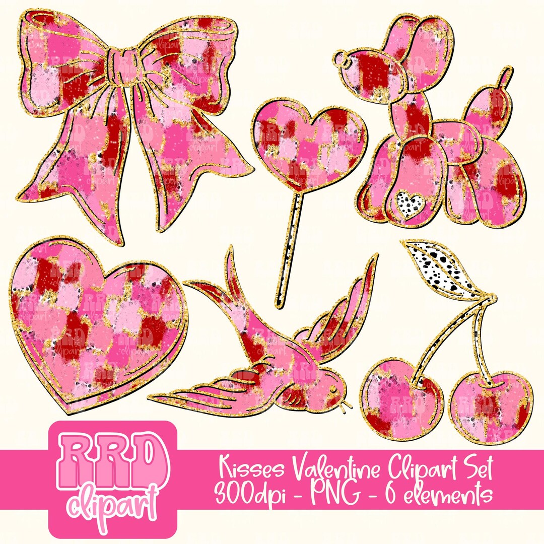 Valentine Brushstroke Clipart, Coquette Bow Brushstroke Clipart,heart ...