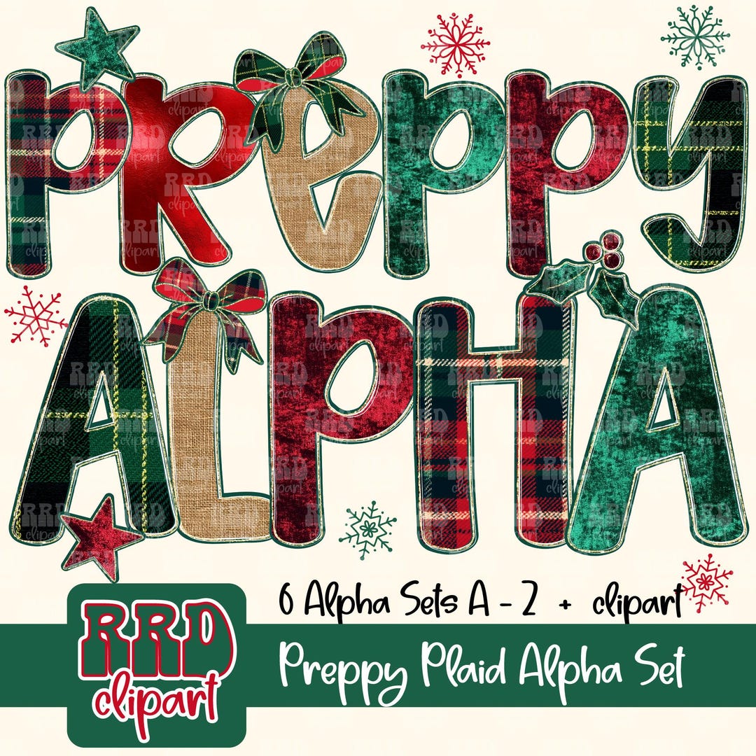 Preppy Christmas Plaid Alphabet, Glitter Christmas Font PNG, Preppy ...