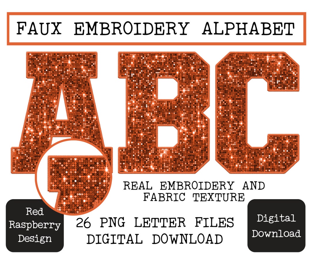 Faux Embroidery Sequin PNG Alphabet Orange Sequin Alpha - Etsy