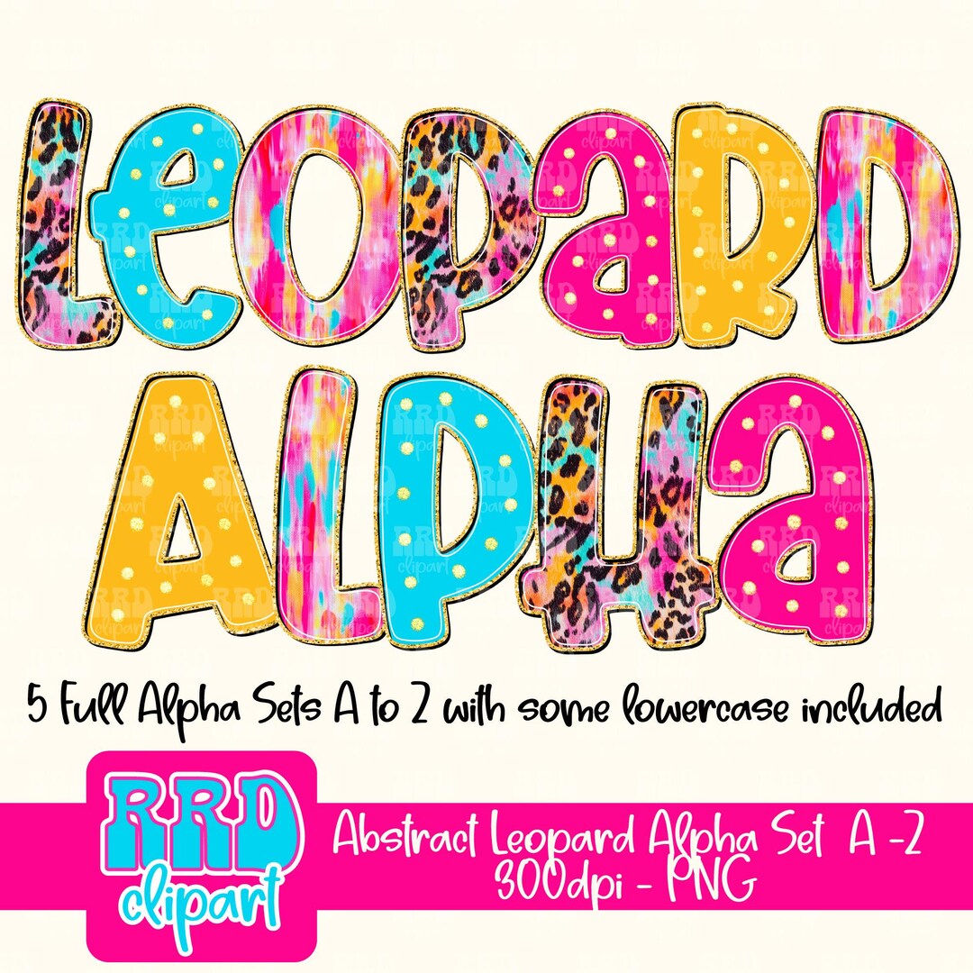 Brushstroke Alpha Set, Preppy Rainbow Leopard Alphabet PNG Clipart ...