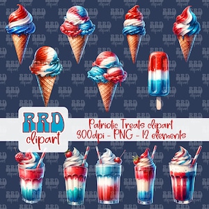 4th of July Ice Cream PNG Clipart, Red White Blue Watercolor Clipart ...