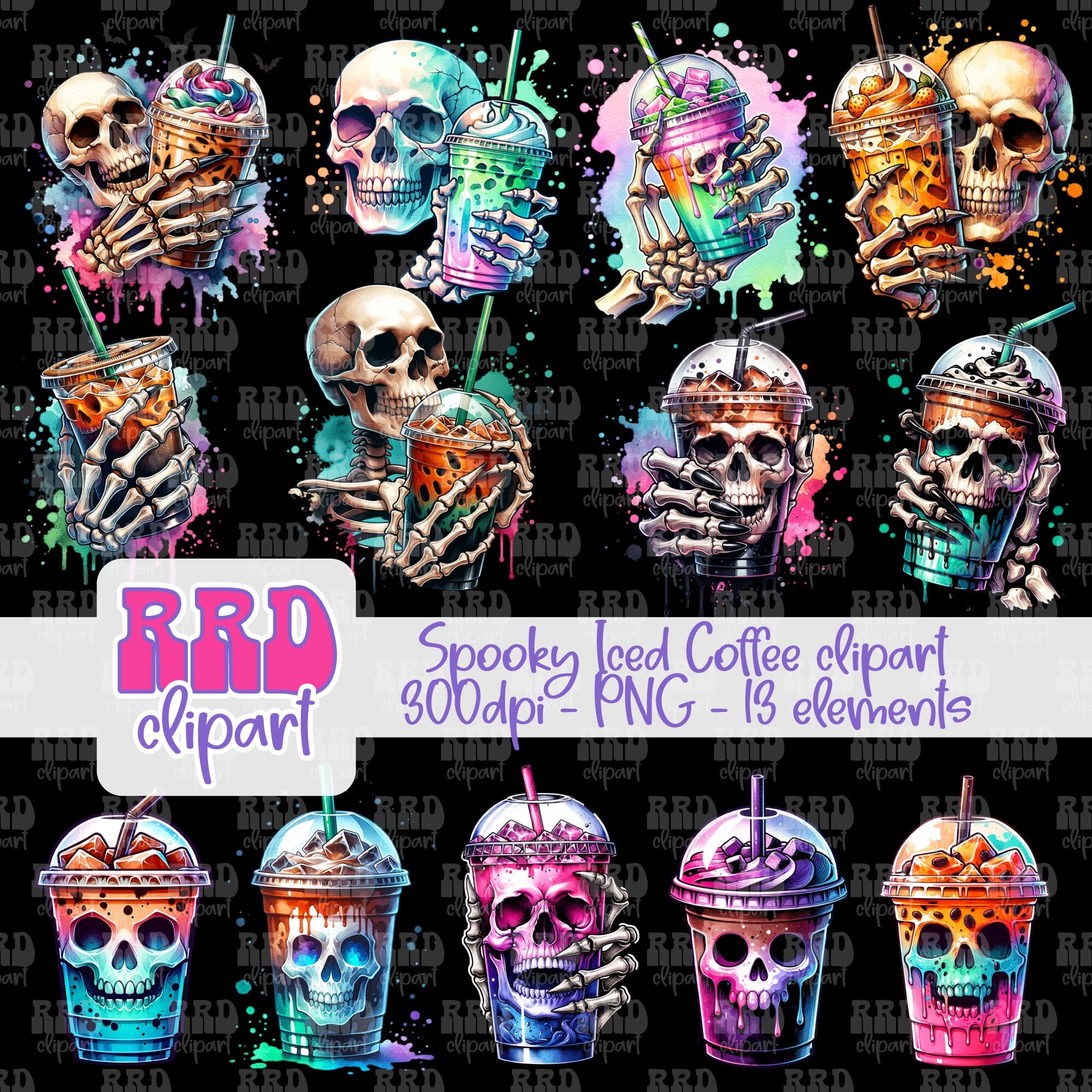 Spooky Iced Coffee Clipart for Commercial Use, Spooky Coffee PNG ...