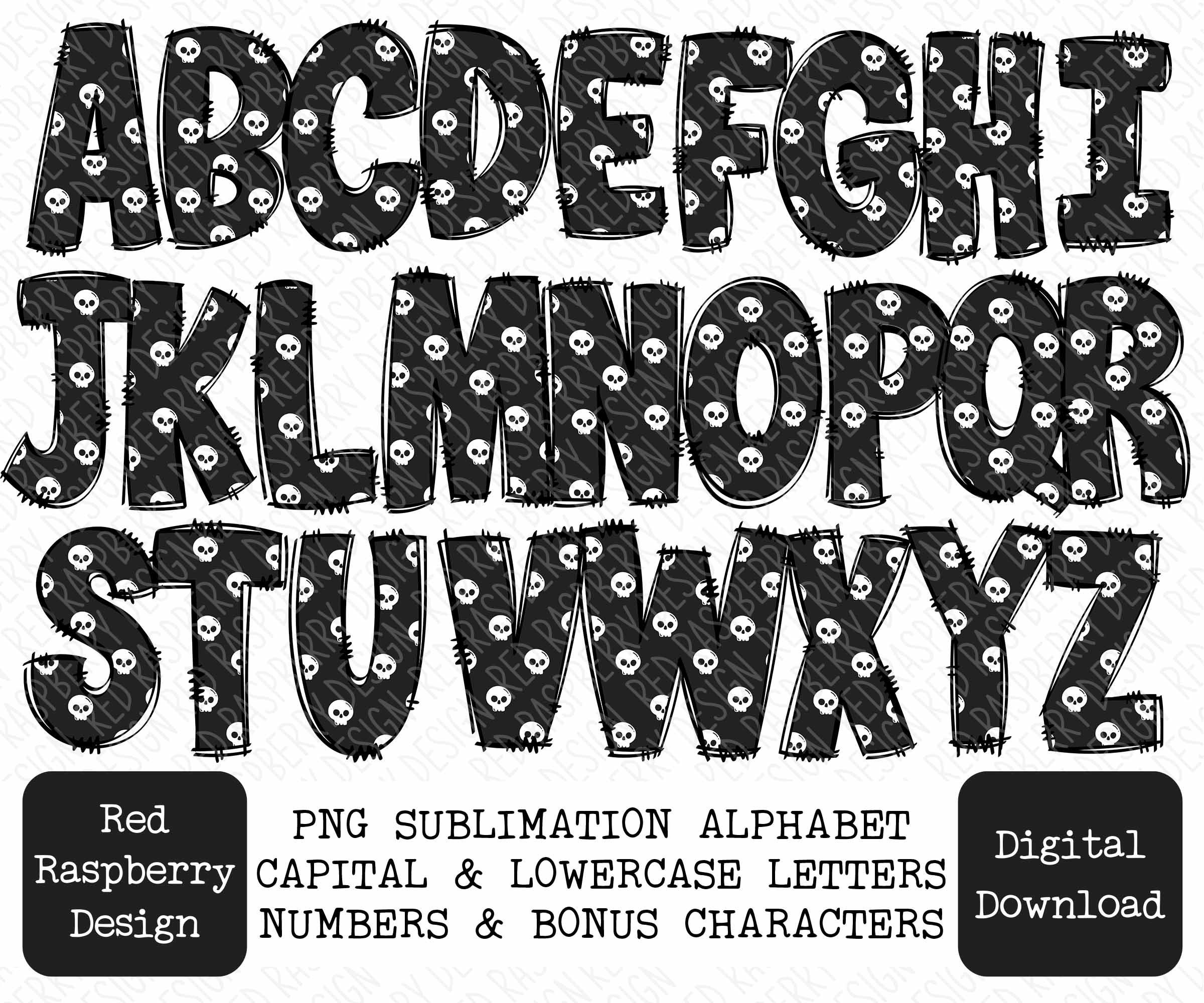 Halloween Skulls Doodle Alphabet Letters Halloween PNG - Etsy