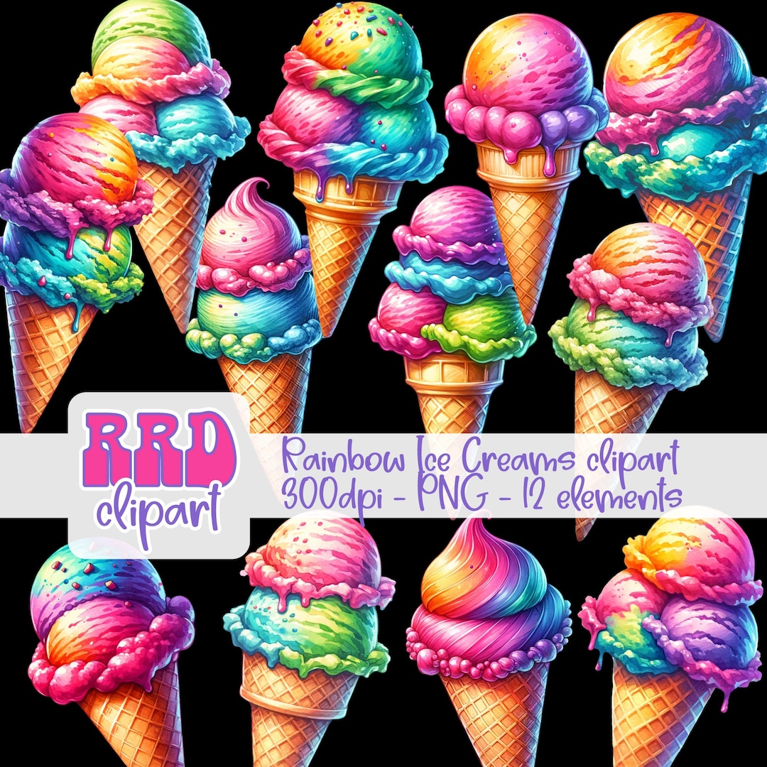 Rainbow Ice Cream Clipart for Commercial Use, Rainbow Food Clipart ...