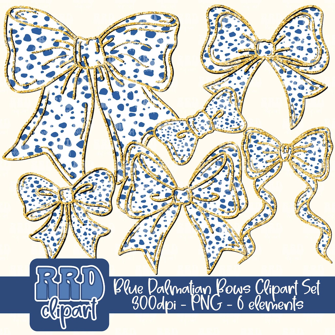 Blue Dalmatian Bow Clipart, Toile Bow PNG, Grand Millennial Bunny Bow ...