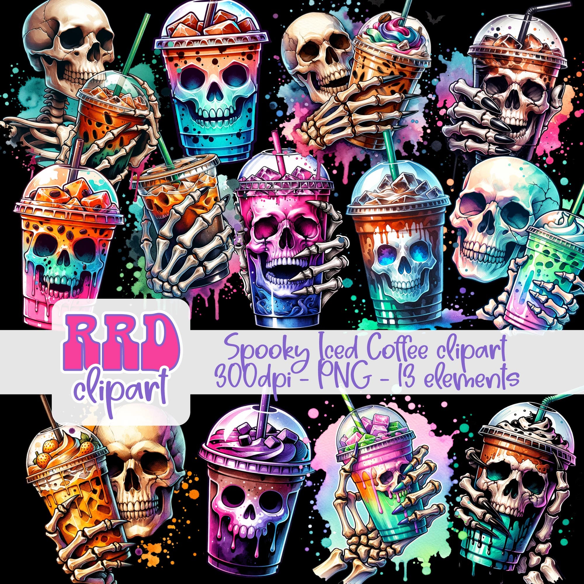 Spooky Iced Coffee Clipart for Commercial Use, Spooky Coffee PNG ...