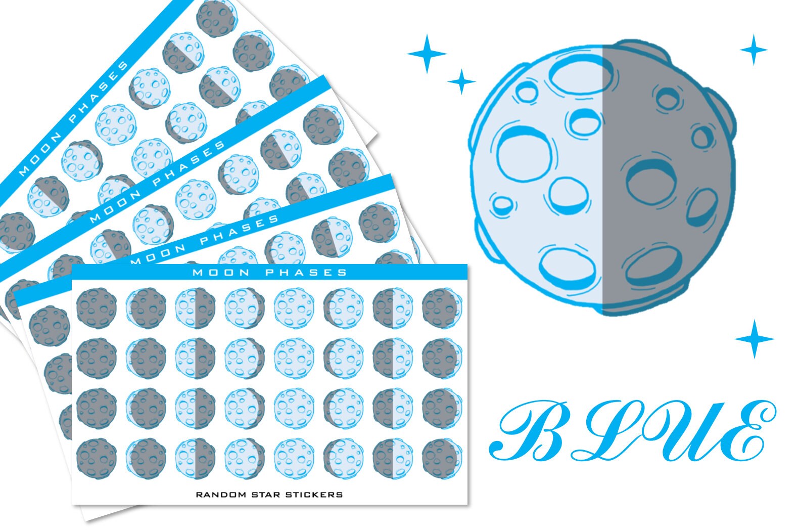 Moon Phase Stickers Moon Trackers Blue and Grey Moon Labels Outer Space ...