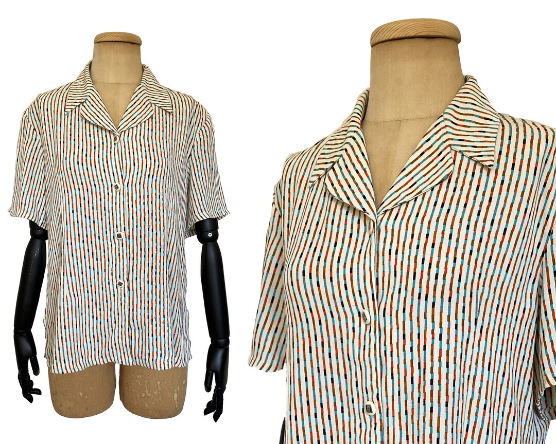Camisa de manga corta vintage de la década de 1980 / Blusa de rayas de ...