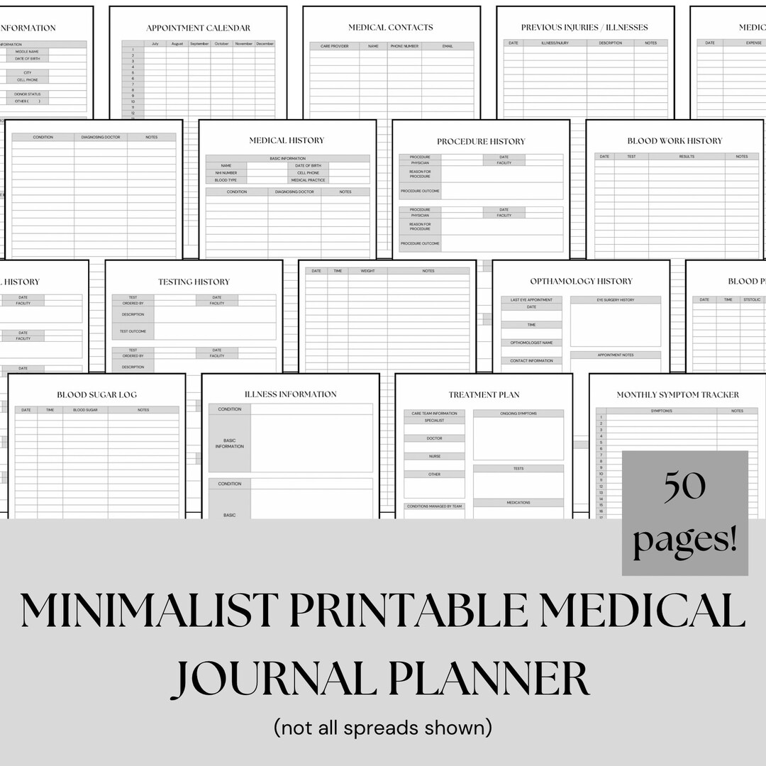 Minimalist Printable Medical Journal Planner - Etsy